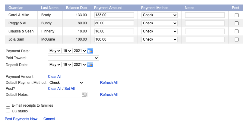 Add Multiple Cash or Check Payments