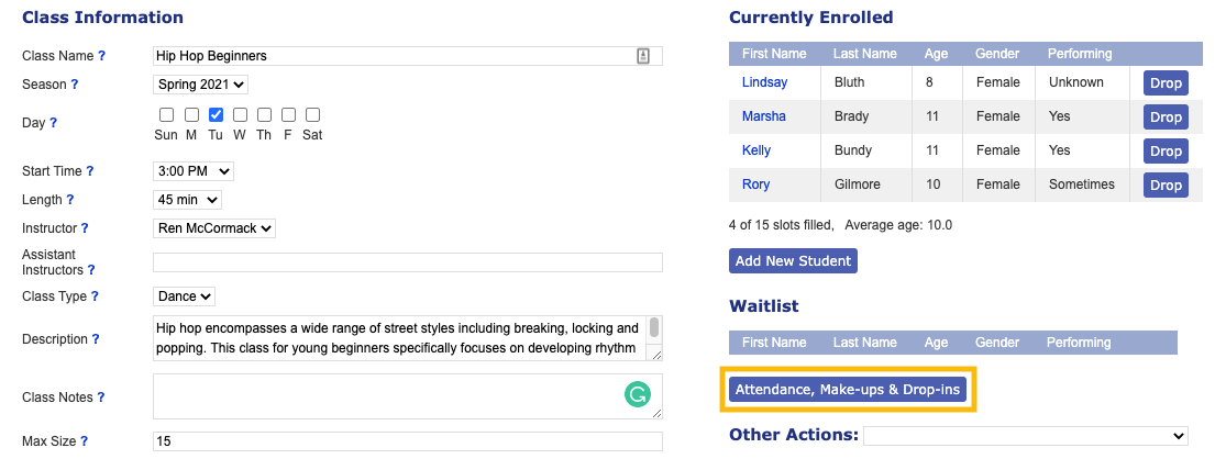 Add Class Attendance Notes