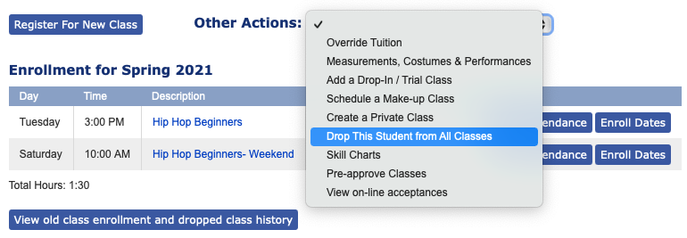 Drop Students from Class(es)