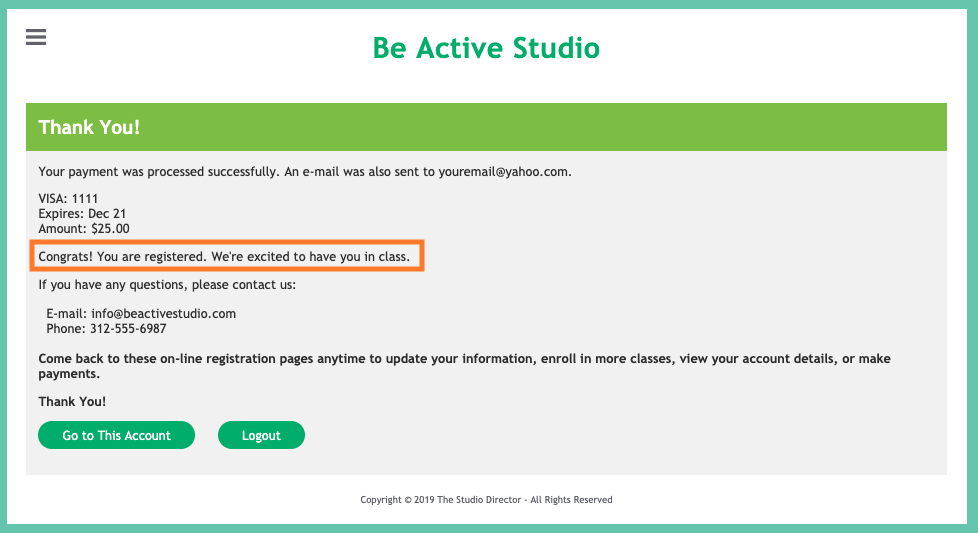 Online Registration Messages