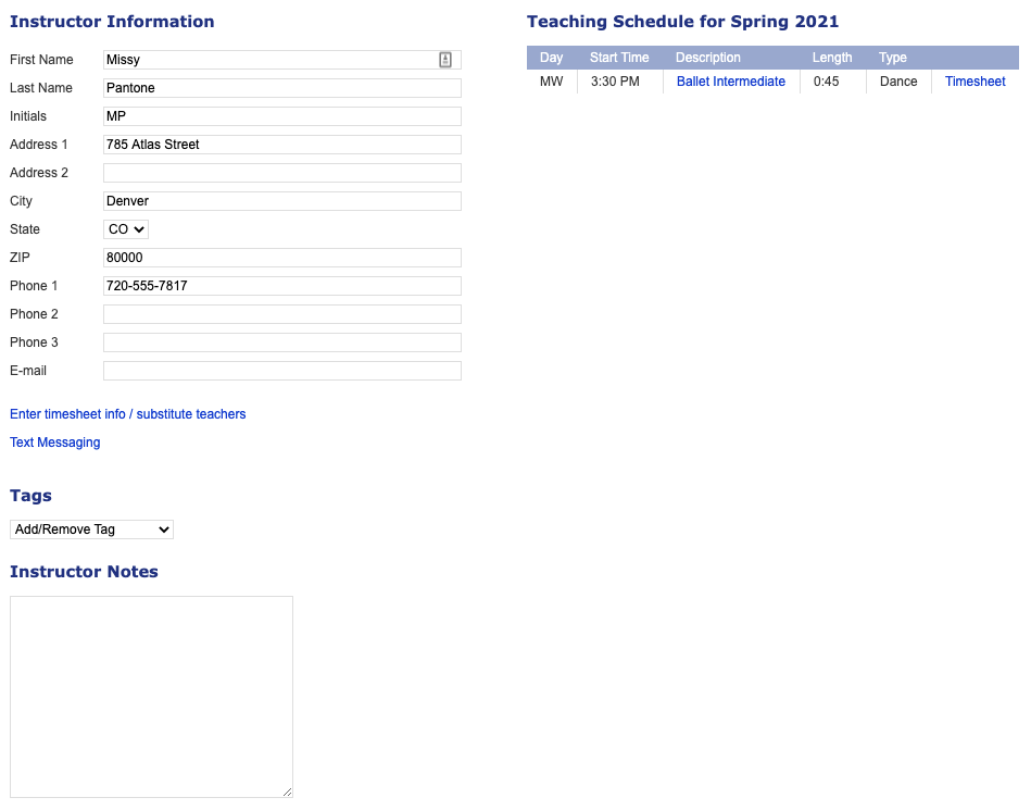 View and Edit Instructor Details