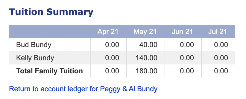 View Family Account Ledger Details
