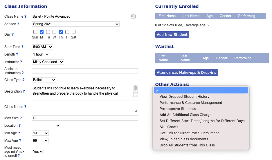 View Upcoming Classes or Date-Specific Events