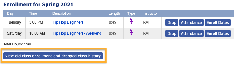 View Drop History for a Student or Class