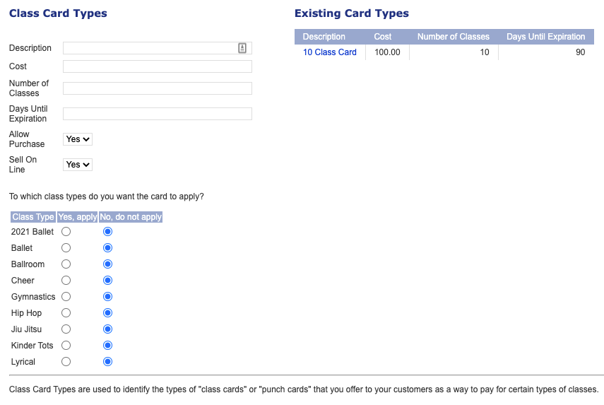 Set-Up & Sell Class Cards