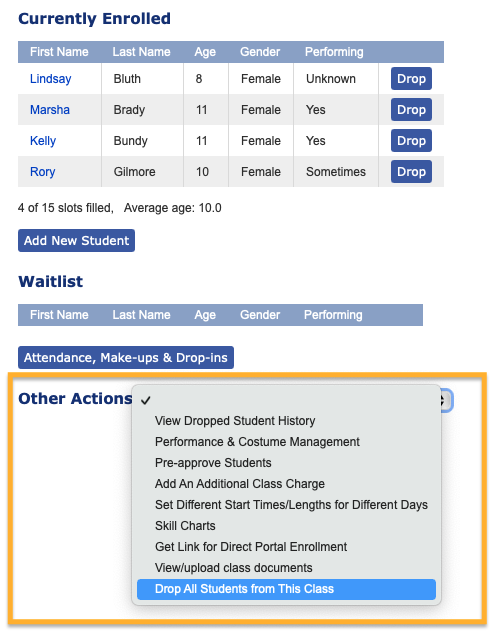 Drop Students from Class(es)