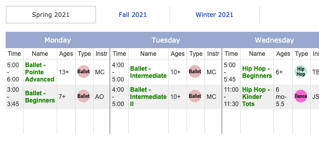 View Upcoming Classes or Date-Specific Events