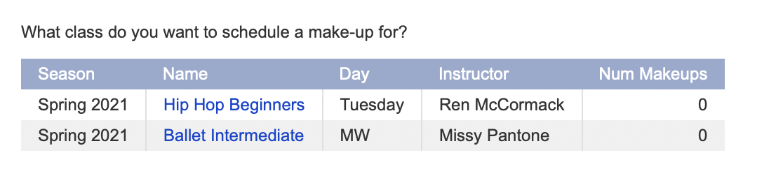 Make-up Classes